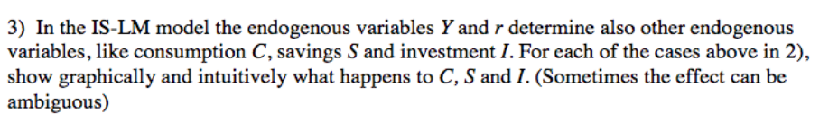 Solved In the IS-LM model the endogenous variables Y and r | Chegg.com