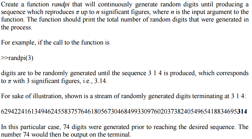 Solved Create a function randpi that will continuously | Chegg.com