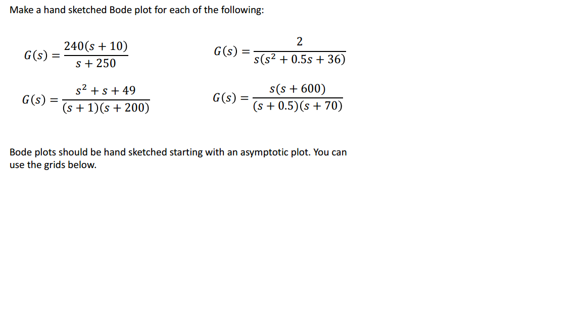 Make a hand sketched Bode plot for each of the | Chegg.com