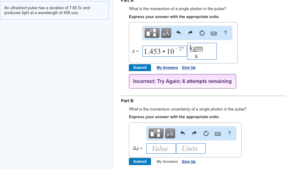 Solved art A An ultrashort pulse has a duration of 7.80 fs | Chegg.com
