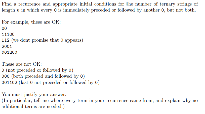 Solved Find a recurrence and appropriate initial conditions | Chegg.com