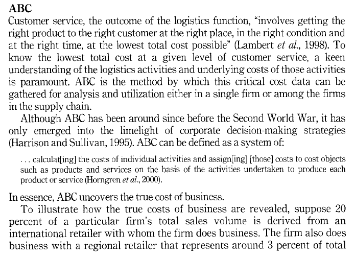 Solved ABC Customer service, the outcome of the logistics | Chegg.com