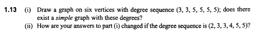 Solved 1.13 ) Draw a graph on six vertices with degree | Chegg.com