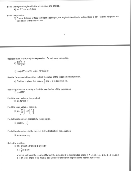 Solved Hi. Please I need help on trigonometry. I have a | Chegg.com