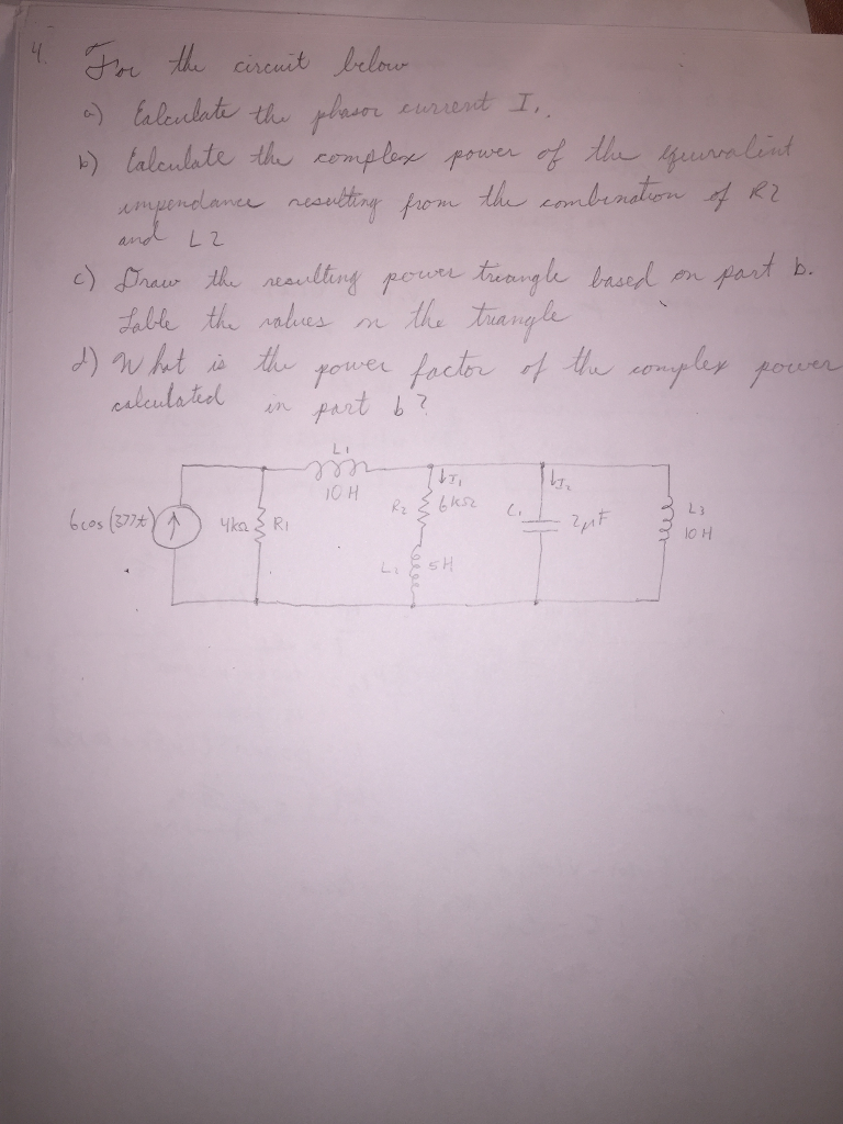 Solved For the circuit below a) Calculate the phasor | Chegg.com