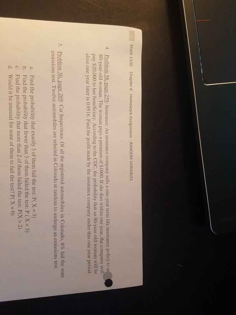 Solved Math 1330 Chapter 6 Homework Assignment RANDOM | Chegg.com