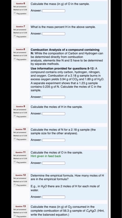 Calculate the mass (in g) of O in the sample Answer: | Chegg.com