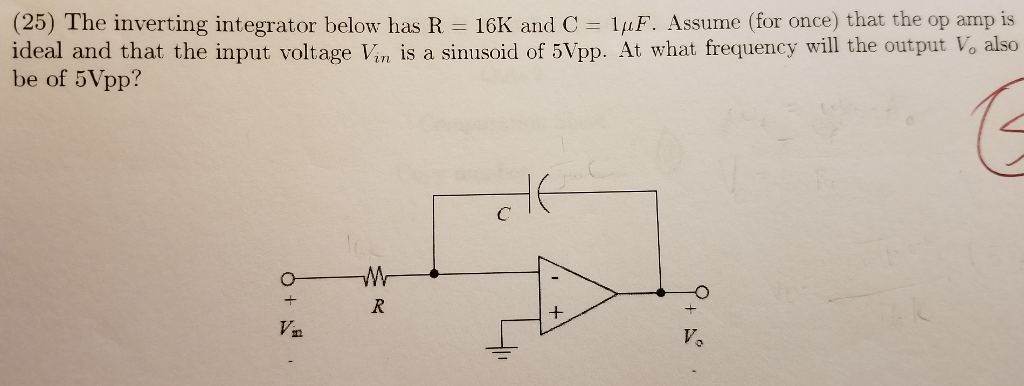 Solved The inverting integrator below has R = 16K and C = | Chegg.com