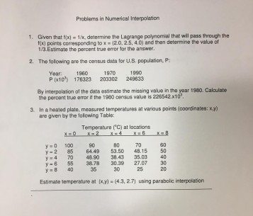 Solved Numerical Interpolation Problems in 1. Given that fx | Chegg.com