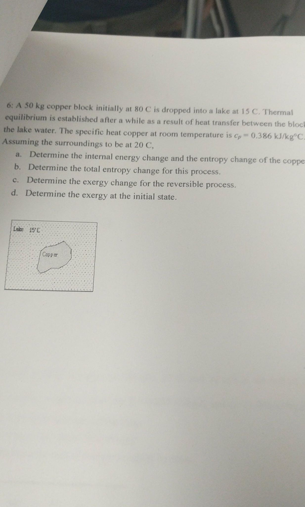 Solved 6: A 50 kg copper block initially at 80 C is dropped | Chegg.com