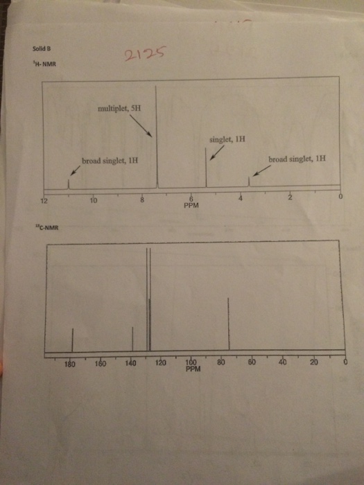 Solved Solid B 2125 'H-NMR multiplet, 5H singlet, IH broad | Chegg.com