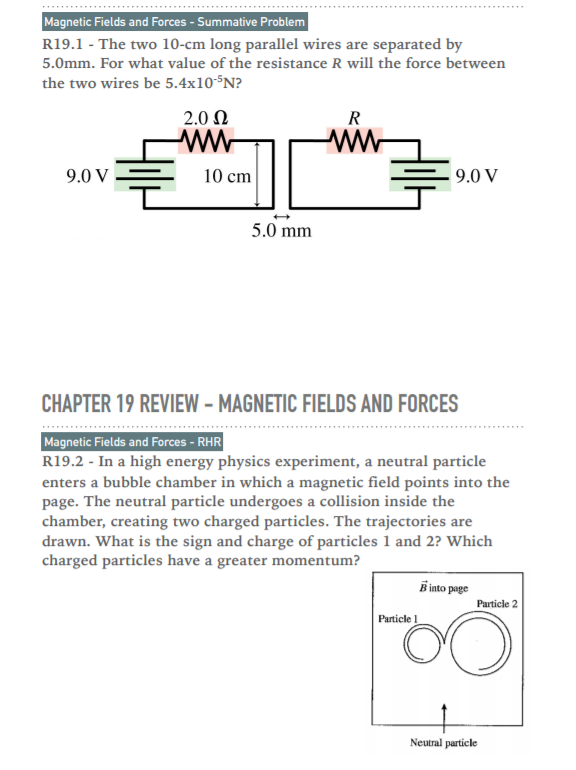 Solved Magnetic Fields and Forces -Summative Problem R19.1 - | Chegg.com