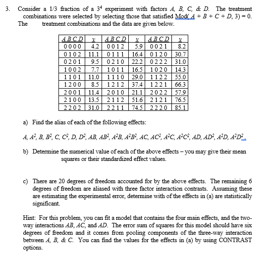 3. Consider a 1/3 fraction of a 34 experiment with | Chegg.com
