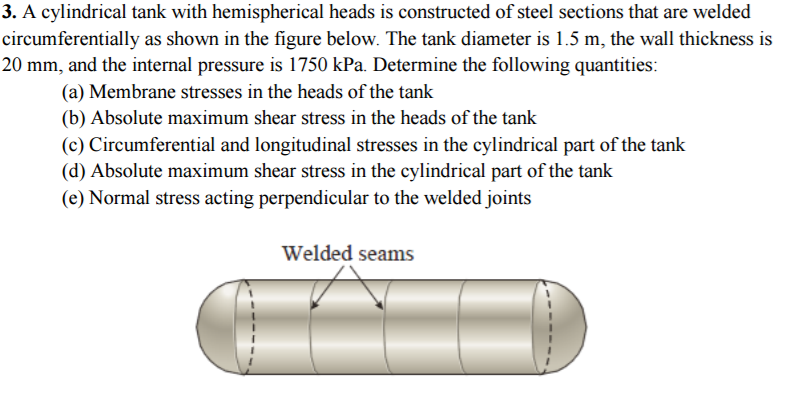 Solved A cylindrical tank with hemispherical heads is | Chegg.com