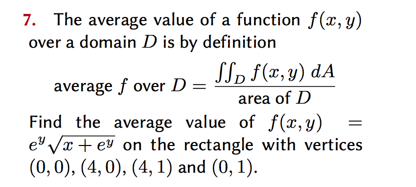 Solved The average value of a function f(x, y) over a domain | Chegg.com
