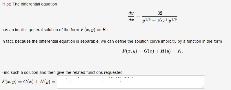 Solved The differential equation dy/dx = 32/y^1/9 + 16 x^2 | Chegg.com