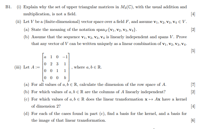 B1. (i) Explain why the set of upper triangular | Chegg.com