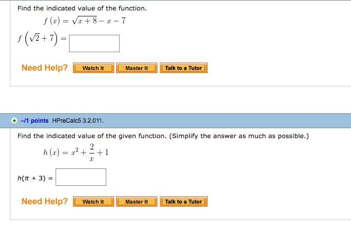 Solved Find the indicated value of the function. f (x) = | Chegg.com