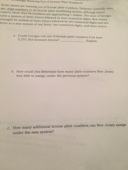 Solved Some states are running out of license plate numbers. | Chegg.com