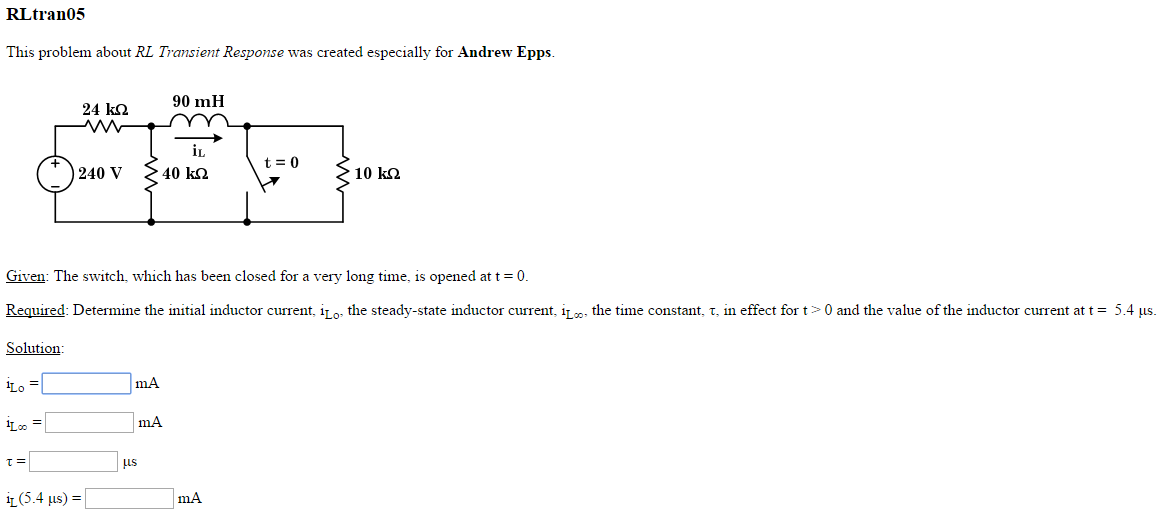 Solved This problem about RL Transient Response was created | Chegg.com