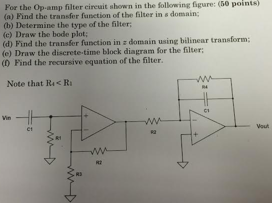 Solved For the Op-amp filter circuit shown in the following | Chegg.com