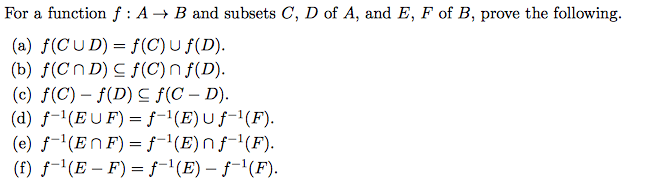 Solved For a function f ; A right arrow B and subsets C, D | Chegg.com