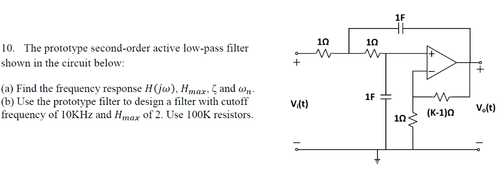 Solved The prototype second-order active low-pass filter | Chegg.com