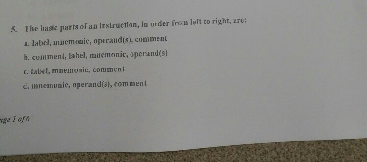 Solved The basic parts of an instruction, in order from left | Chegg.com