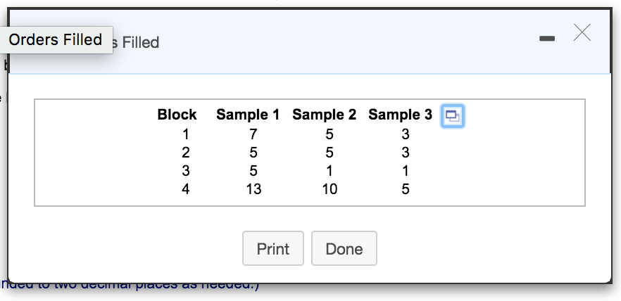 Solved Orders Filled s Filled Block Sample 1 Sample 2 Sample | Chegg.com