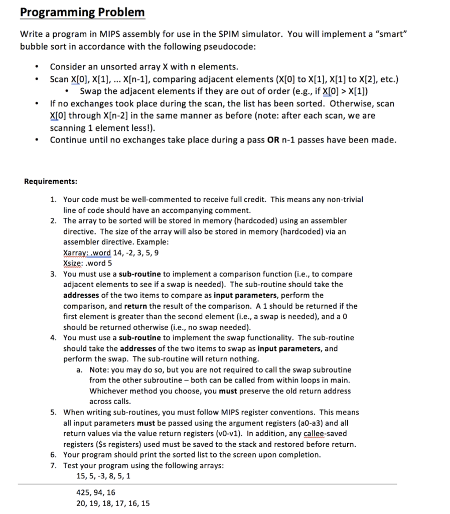Solved Programming Problem Write a program in MIPS assembly | Chegg.com