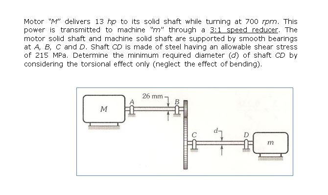 Solved: Motor "M" Delivers 13 Hp To Its Solid Shaft While ... | Chegg.com