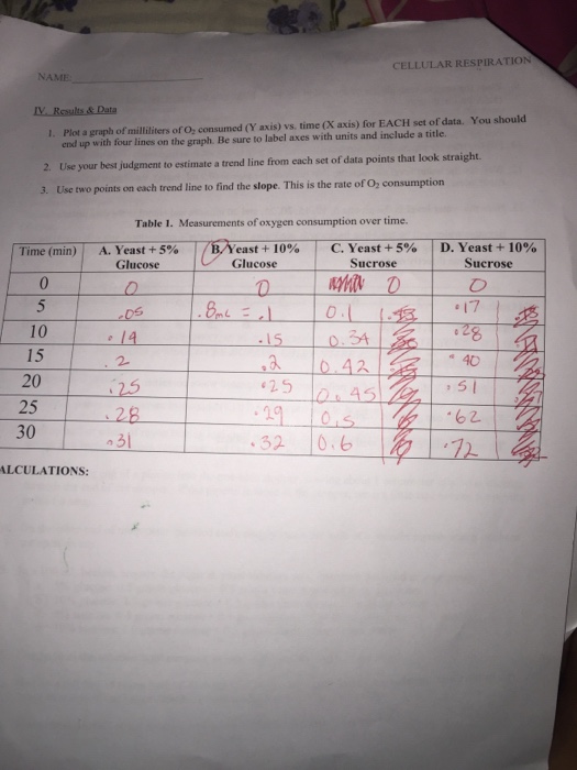 Solved CELLULAR RESPIRATION NAME I. Plot a graph of | Chegg.com