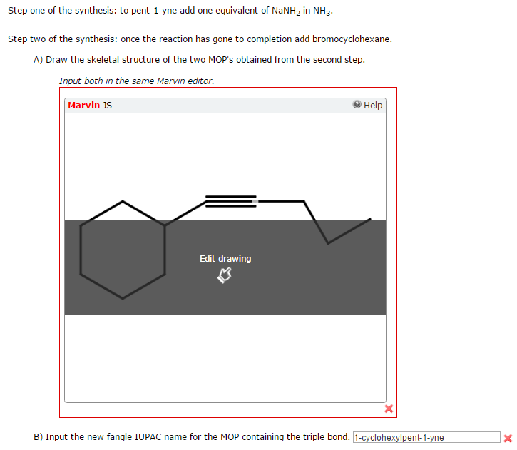 Solved Step one of the synthesis: to pent-1-yne add one | Chegg.com