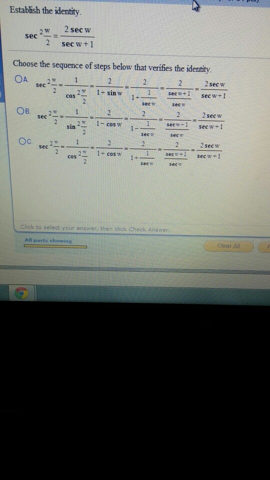 Solved Establish the identity. Choose the sequence of steps | Chegg.com