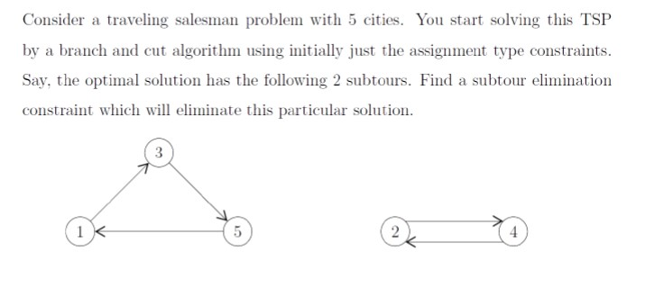 Solved Consider a traveling salesman problem with 5 cities. | Chegg.com