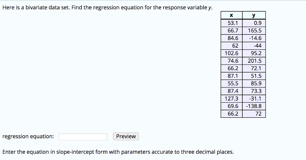 Solved Here is a bivariate data set. Find the regression | Chegg.com