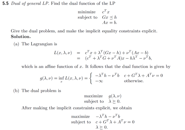 Solved 5.5 Dual of general LP. Find the dual function of the | Chegg.com