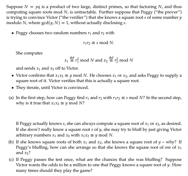 Suppose N = pq is a product of two large, distinct | Chegg.com