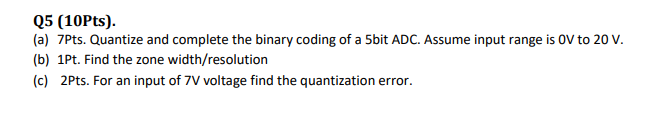 Solved Q5 (10Pts) (a) 7Pts. Quantize and complete the binary | Chegg.com