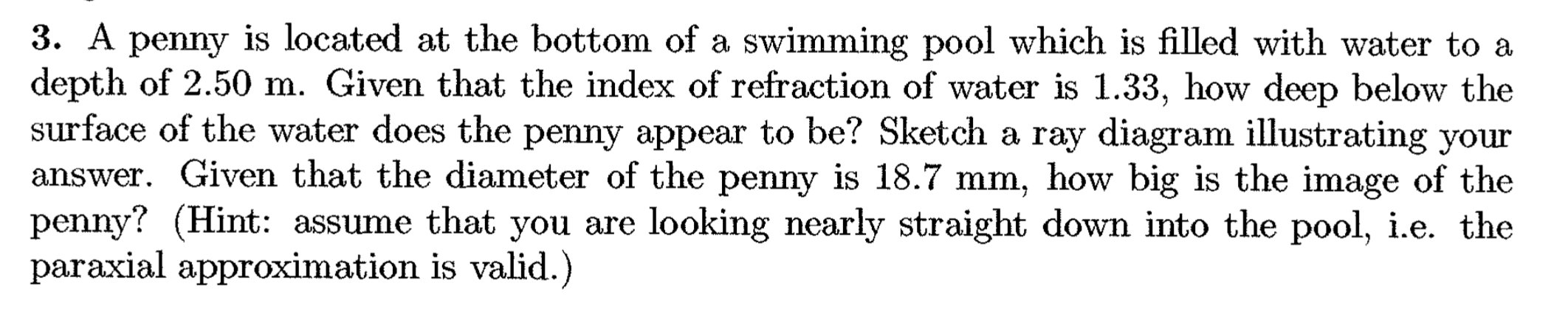 Solved A penny is located at the bottom of a swimming pool | Chegg.com