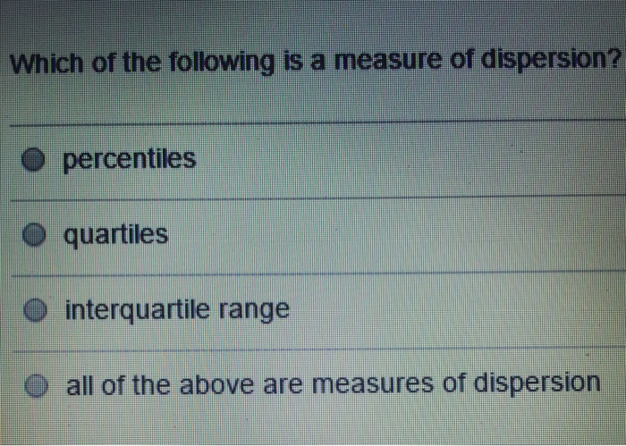 Solved Which of the following is a measure of dispersion? | Chegg.com