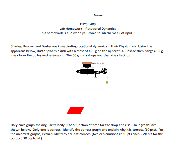 Solved Name PHYS 1408 Lab Homework- Rotational Dynamics This | Chegg.com