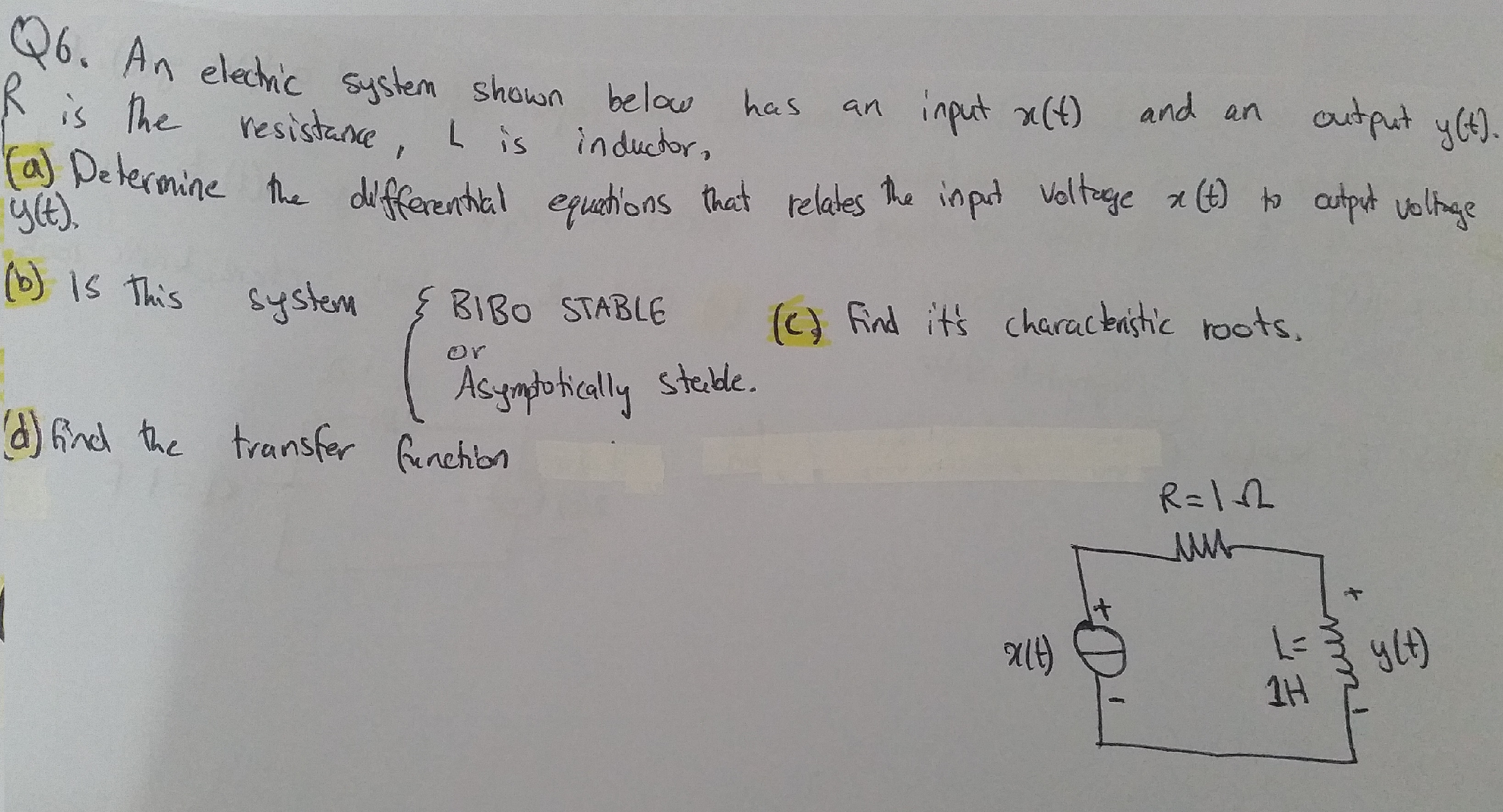 Solved An electric system show below has an input x (t) and | Chegg.com