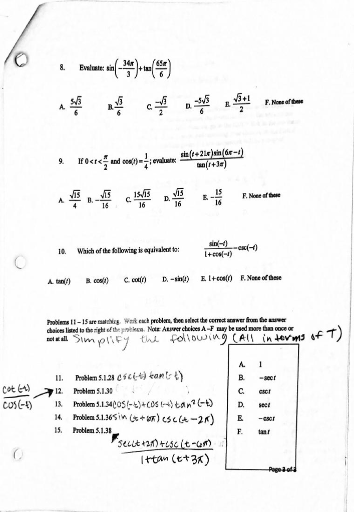Solved Evaluate: sin(-34 pi/3)+tan(65 pi/6) 5 squareroot 3/6 | Chegg.com