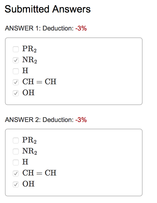 Solved Submitted Answers ANSWER 1: Deduction:-3% PR2 ANSWER | Chegg.com