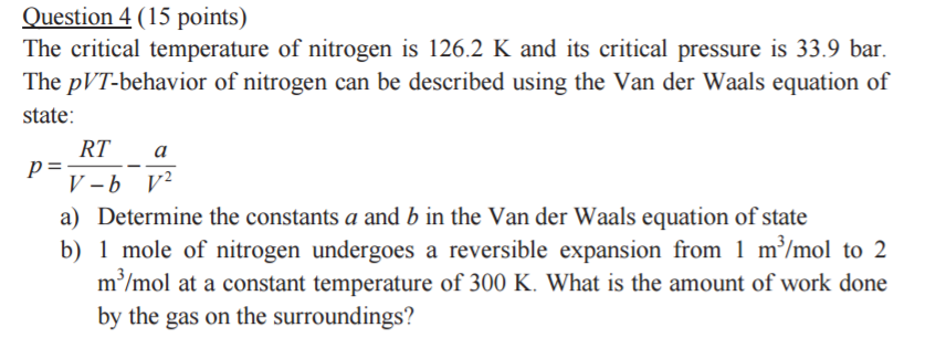 Solved The critical temperature of nitrogen is 126.2 K and | Chegg.com
