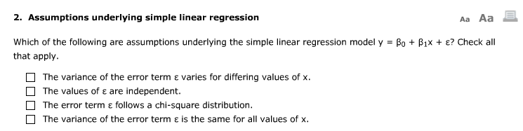 Solved Assumptions underlying simple linear regression | Chegg.com