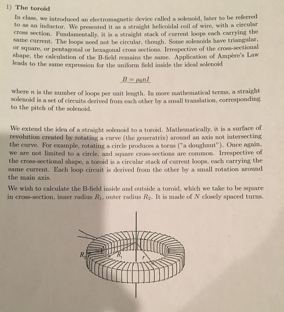 Solved 1) The toroid n class, we introduced an | Chegg.com