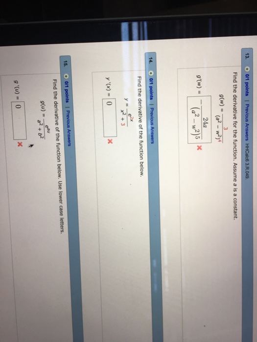Solved Find the derivative for the function. Assume a is a | Chegg.com