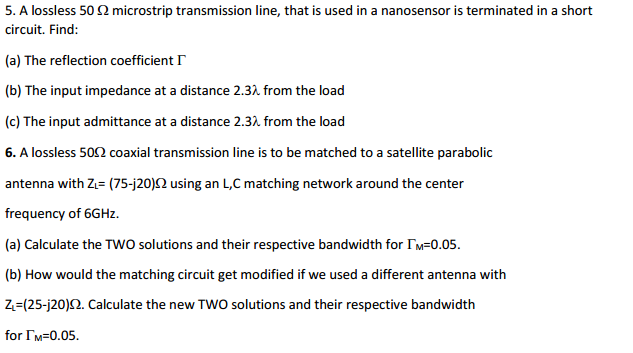 Solved 5. A lossless 50 ohm microstrip transmission line, | Chegg.com